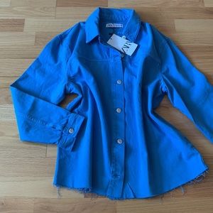 Zara | Jackets & Coats | Zara Solid Bright Blue Jean Jacket Nwt ...